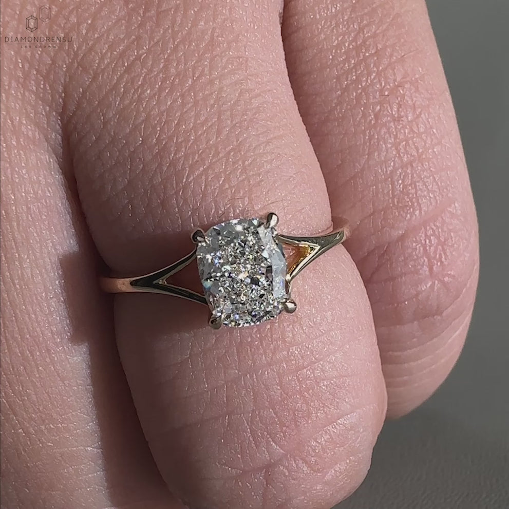 Elongated Cushion Cut Lab Grown Diamond Solitaire Engagement Ring