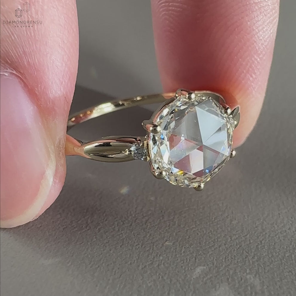 Round Rose Cut Twisted Shank Lab Created Diamond Wedding Ring