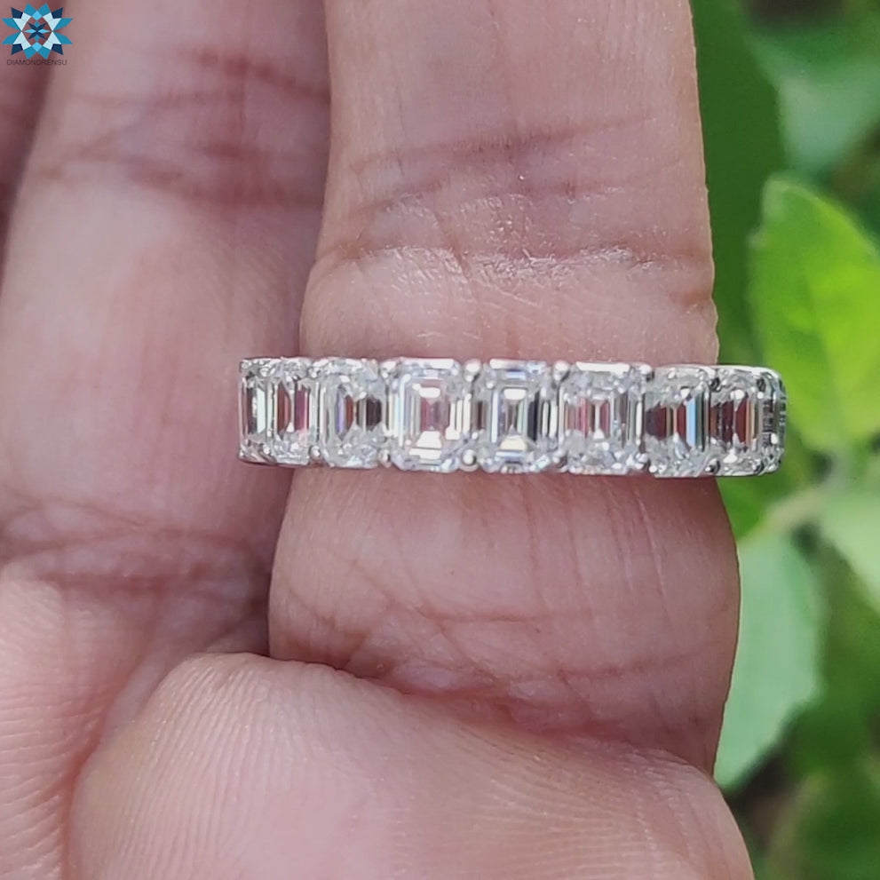 Emerald Step Cut Classic Half Eternity Wedding Band